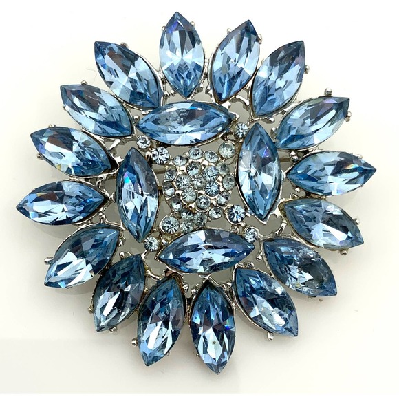 Jewelry | Vintage Brilliant Blue Glass Brooch Pin | Poshmark